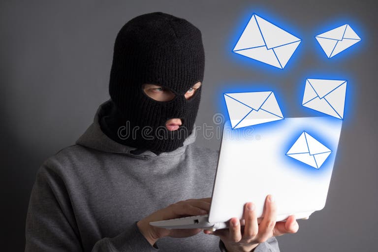 Hacker Stealing Data from Laptop or Sending Spam Messages Stock Photo ...