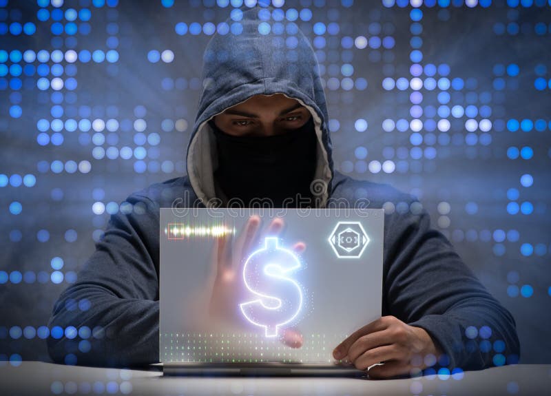 Hacker Stealing Dollars from Bank Stock Image - Image of data ...