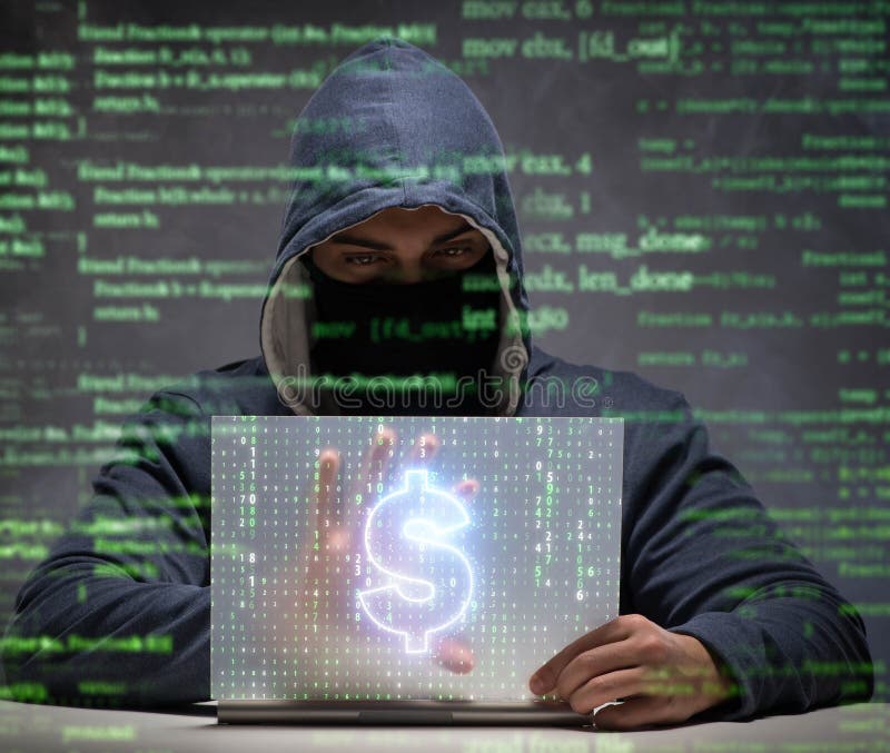 The Hacker Stealing Dollars from Bank Stock Image - Image of money ...