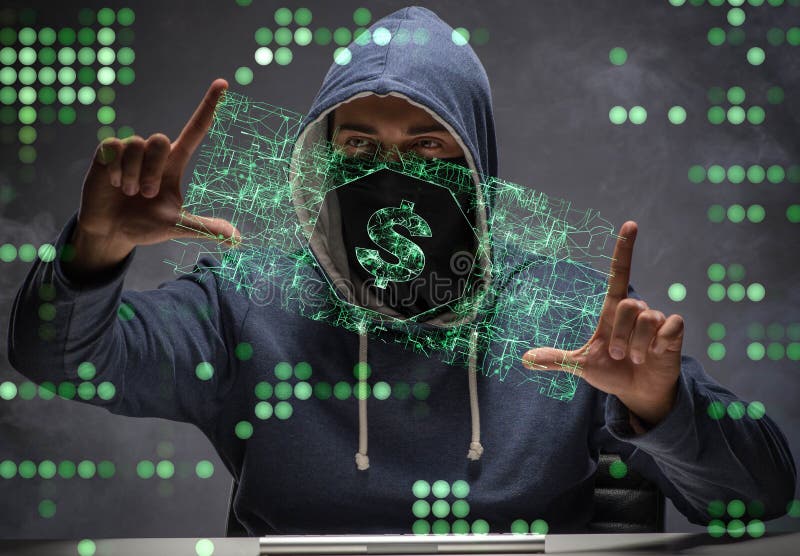 Hacker Stealing Dollars from Bank Stock Photo - Image of money, fraud ...