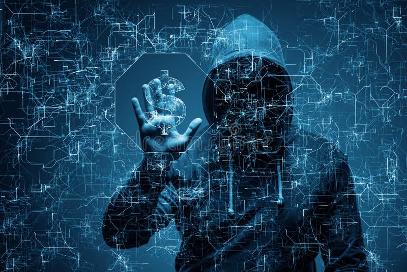 The Hacker Stealing Dollars from Bank Stock Image - Image of hacker ...
