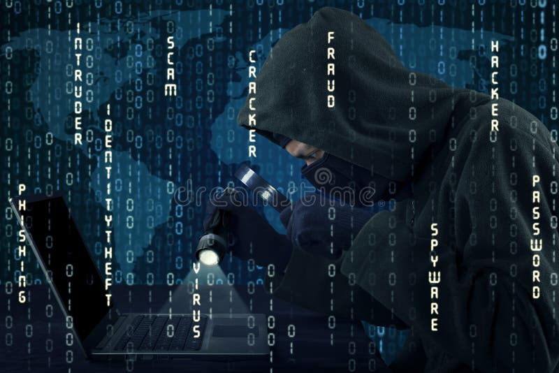 Hacker Using Flash Light and Magnifying Glass. Stock Photo - Image of ...