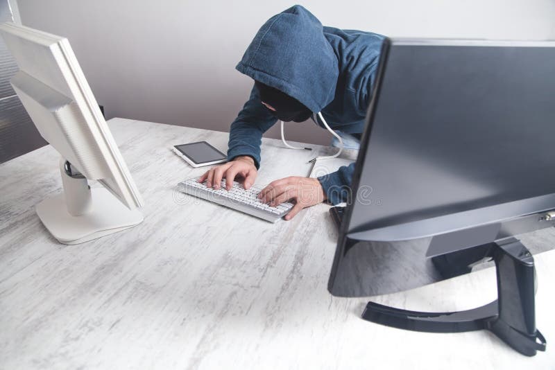 Hacker Stealing Information From The Office Computer Hacking Criminal Stock Image Image Of