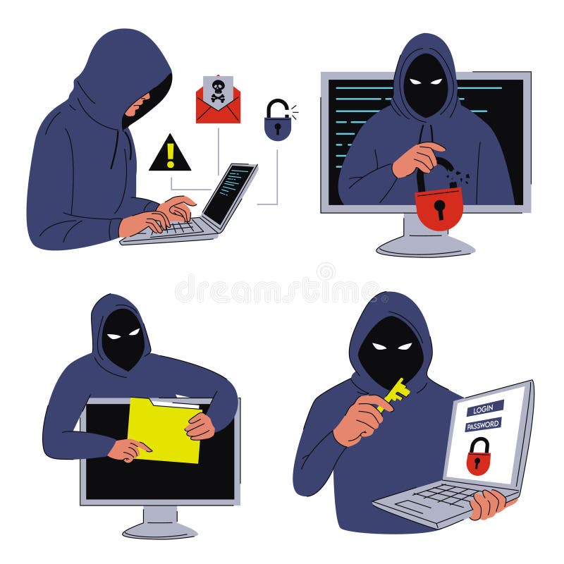 Hacker Stealing Personal Data Set Vector Isolated Stock Vector Illustration Of Malware Theft