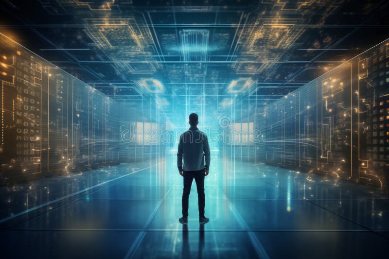 Hacker or Support Engineer in Server Room Stock Photo - Image of hacker ...