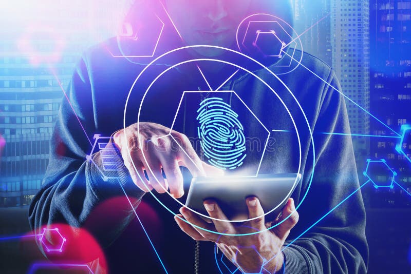 Hacker with Tablet in Data Center Stock Image - Image of cyberspace ...