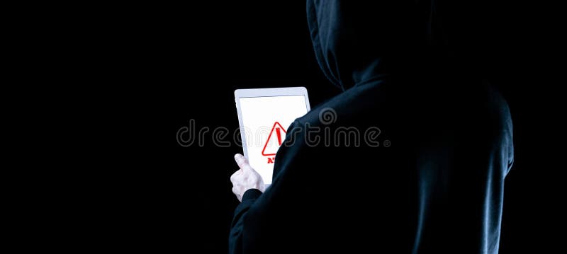Hacker Tablet Cyber Security. Digital Mobile Phone in Hacker Man Hand ...