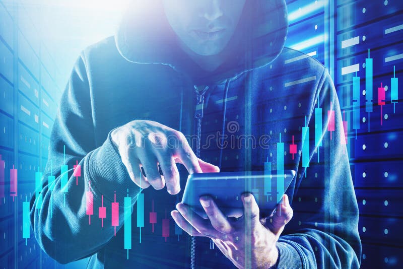 Hacker with Tablet in Server Room Stock Image - Image of code, internet ...