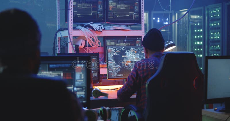 Hacker Team Working in a Basement Stock Photo - Image of computer ...