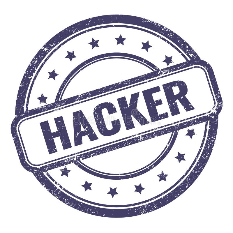 HACKER Text on Indigo Blue Grungy Vintage Round Stamp Stock ...
