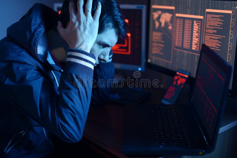 Hacker Thinking about the Problem of Hacking or Malware Infection on ...