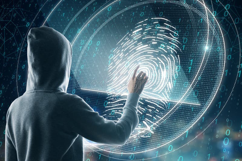 Hacker with thumb print stock image. Image of business - 151892009