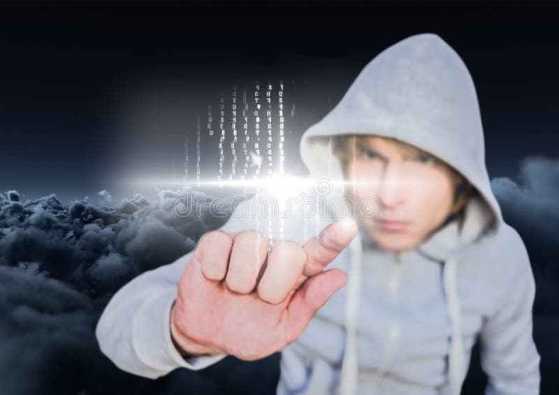 Hacker Touching a Digital Screen with His Finger Stock Image - Image of ...