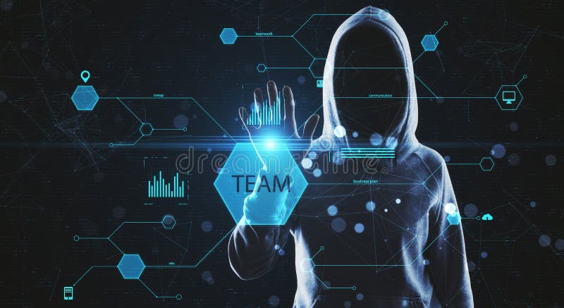 Hacker Touching Glowing Business Report Stock Photo - Image of internet ...