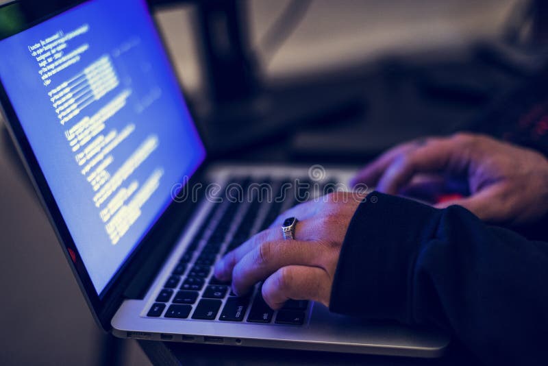 Hacker Trying To Hack the Laptop Stock Image - Image of spam, network ...