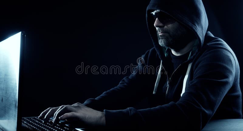 Hacker Typing on Computer Keyboard Black Background Stock Photo - Image ...
