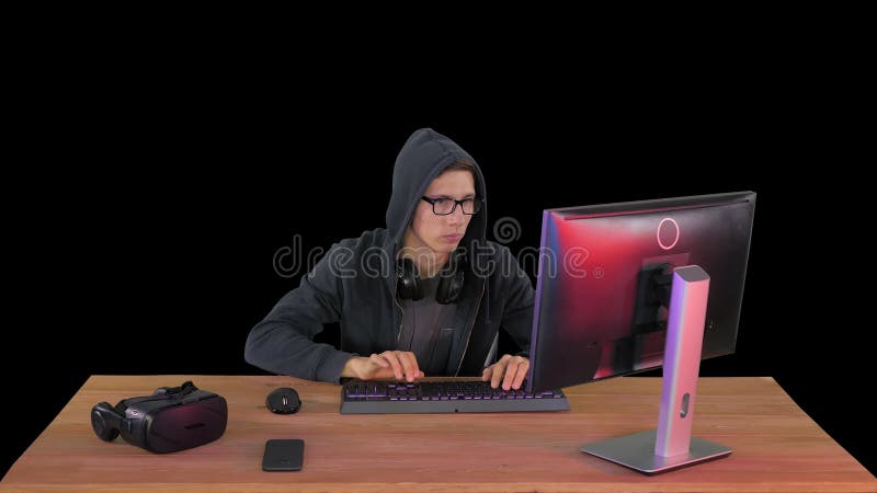 Hacker Typing at Computer Quickly, Alpha Channel Stock Footage - Video ...