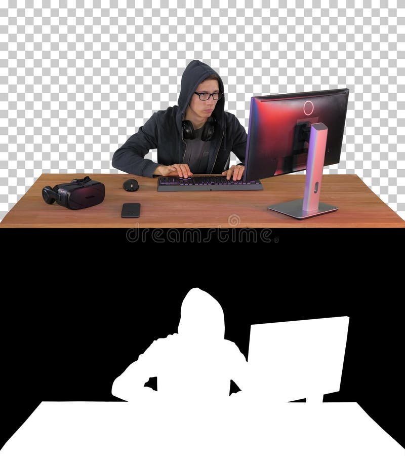 Hacker Typing at Computer Quickly, Alpha Channel Stock Photo - Image of ...