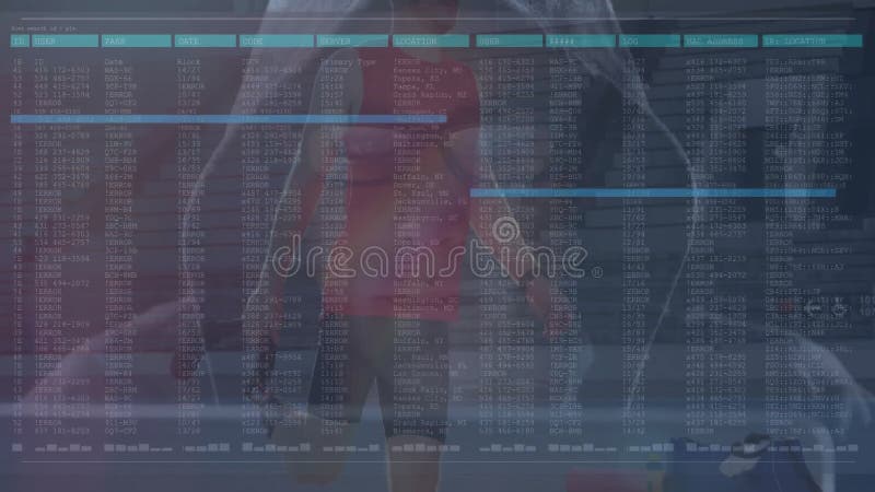 Hacker Typing Generating Tech Metrics Overlaying Gym Corridor while ...