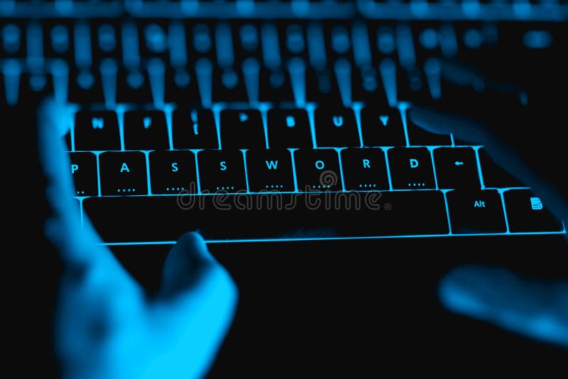 Hacker Typing on the Illuminated Keyboard by Night. Stock Photo - Image ...