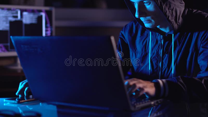 Hacker Typing Program Code While Committing A Cybercrime Hacking A
