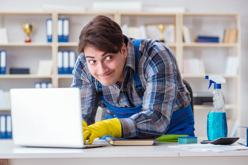 The Hacker Under Cleaner Cover Stealing Personal Data Stock Photo ...
