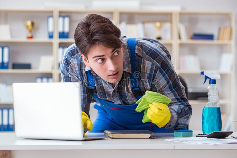 The Hacker Under Cleaner Cover Stealing Personal Data Stock Image ...
