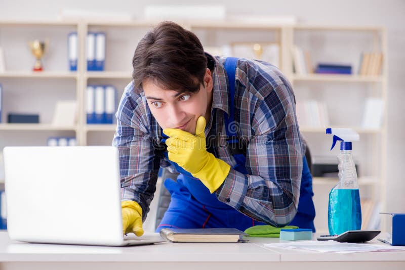 The Hacker Under Cleaner Cover Stealing Personal Data Stock Image ...