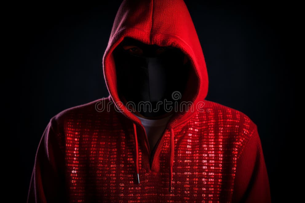 Hacker. Unrecognizable Person in the Hood Break Computer Binary Code Stock Photo - Image of ...