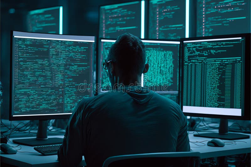 Hacker Usando Computadora En Mundo Virtual. Ai Generativo Stock de ...