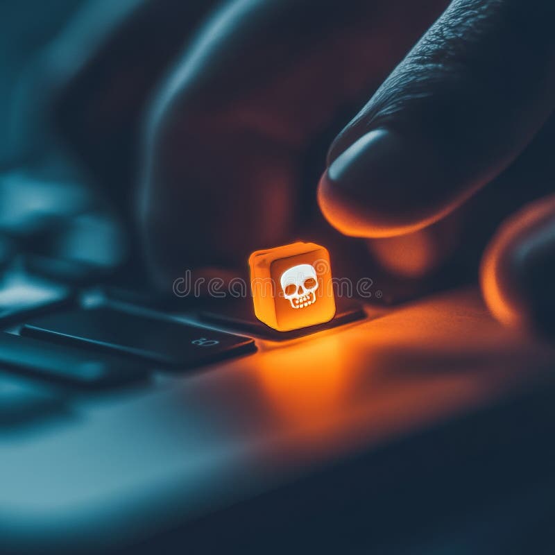 A Hacker with a USB Drive Featuring a Skull Symbol is Preparing To ...