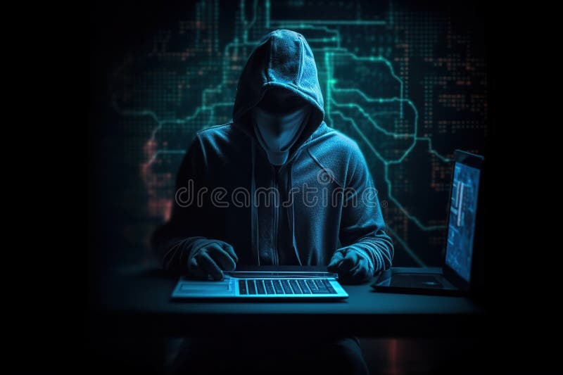 Hacker Using Abstract Laptop With Binary Code Digital Interface Cyber War Hacking And Malware
