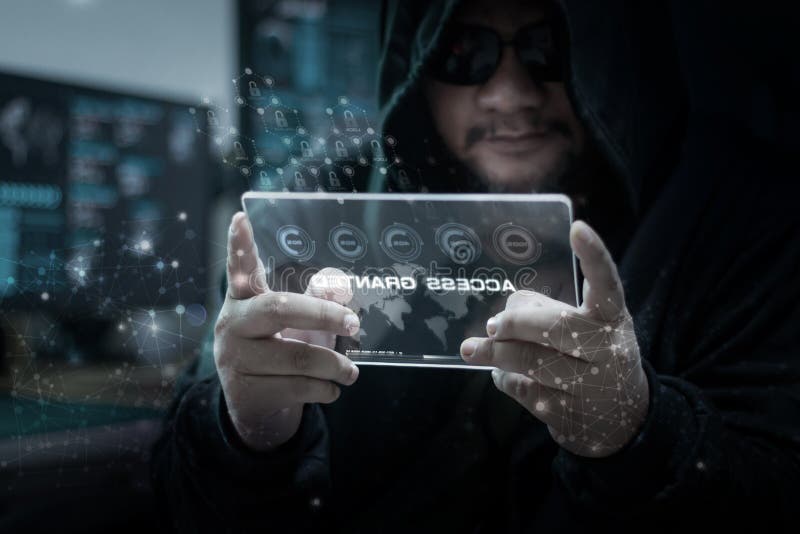 Hacker Using Clear Tablet With Hud Panel And Code Graph Bar Data Stock Image Image Of Connect