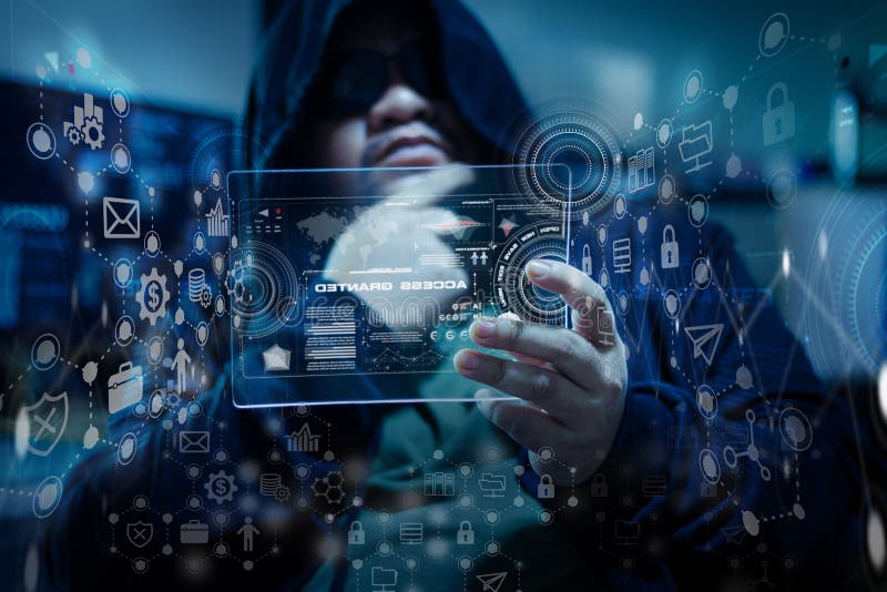 Hacker Using Clear Tablet With Hud Panel And Code Graph Bar Data Stock Image Image Of Network