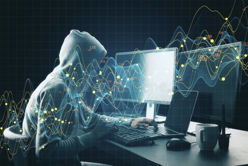 Hacker Using Computer with Abstract Glowing Chart Stock Photo - Image ...