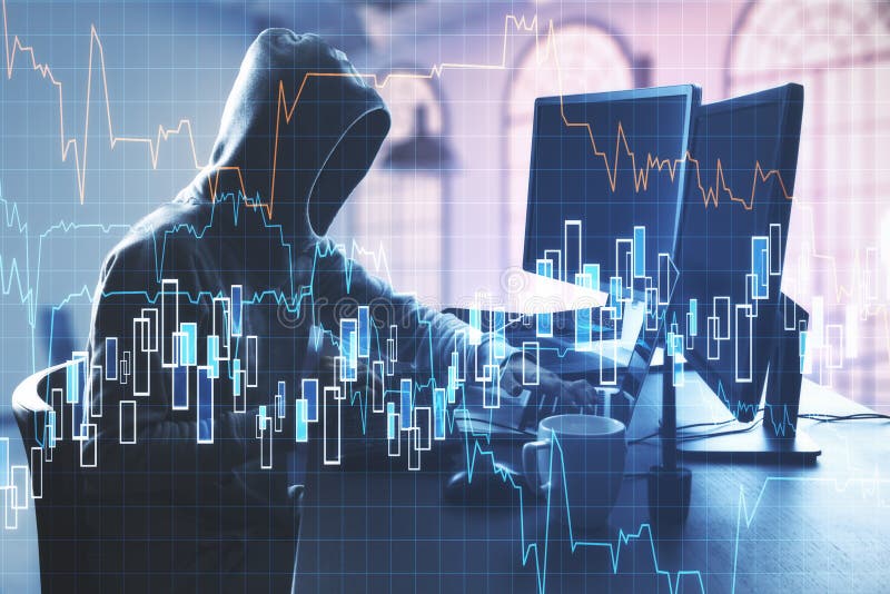 Hacker Using Computer with Business Chart Stock Photo - Image of ...
