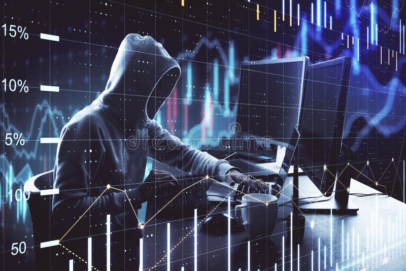 Hacker Using Computer with Chart Stock Illustration - Illustration of ...
