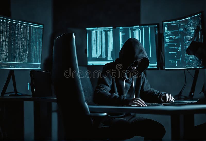 Hacker Using Computer in Dark Room Hacker Using Computer in Dark Room Hacker in Dark Room. Mixed ...