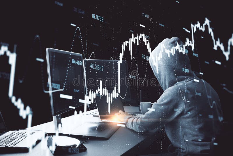 Hacker Using Computer with Data Protection Interface Stock Photo ...