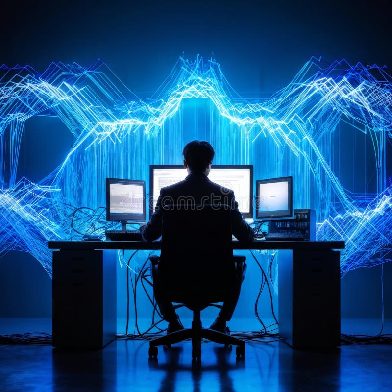 Hacker Using Computer in Office Stock Image - Image of online, hacker ...