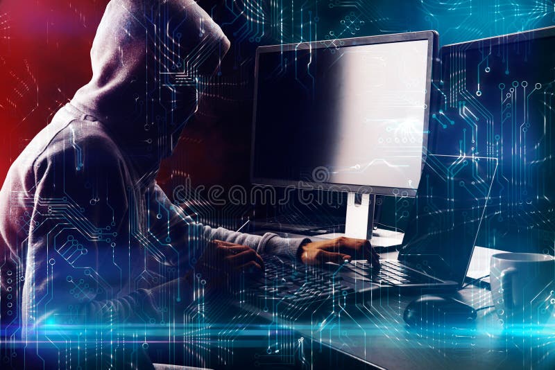 Hacker using computer stock image. Image of hoodie, hacking - 142257755