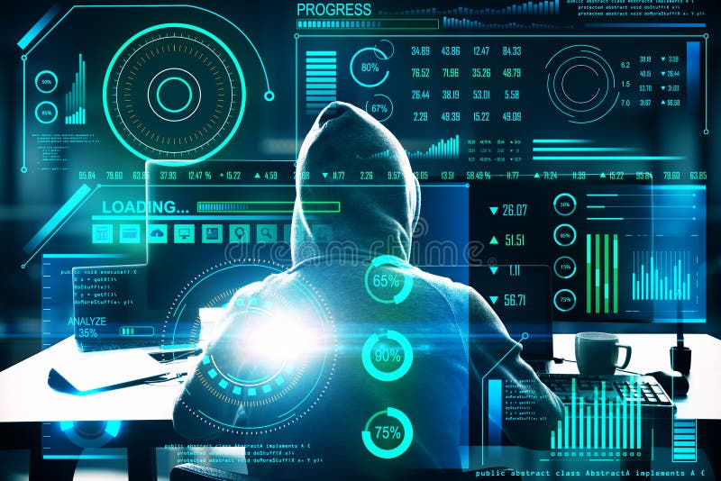 Hacker Using Computer with Software Interface Stock Photo - Image of ...