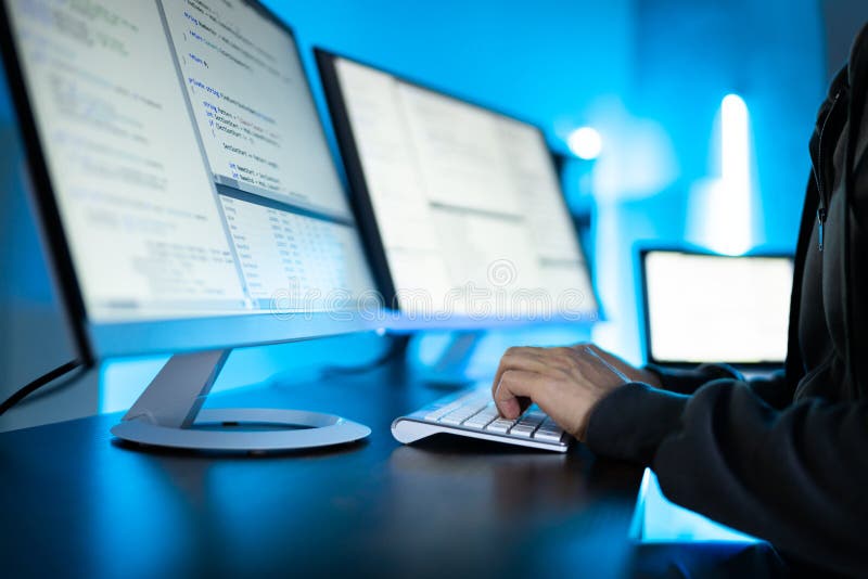 Hacker Using Computer To Write Exploit Stock Photo - Image of website ...