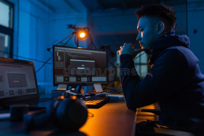 Hacker Using Computer Virus for Cyber Attack Stock Image - Image of ...