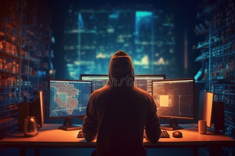 Hacker Using Computers with Digital Interface.AI Generated Stock ...