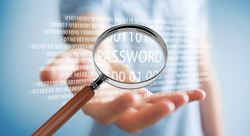 Hacker Using Digital Magnifying Glass To Find Password 3D Render Stock ...