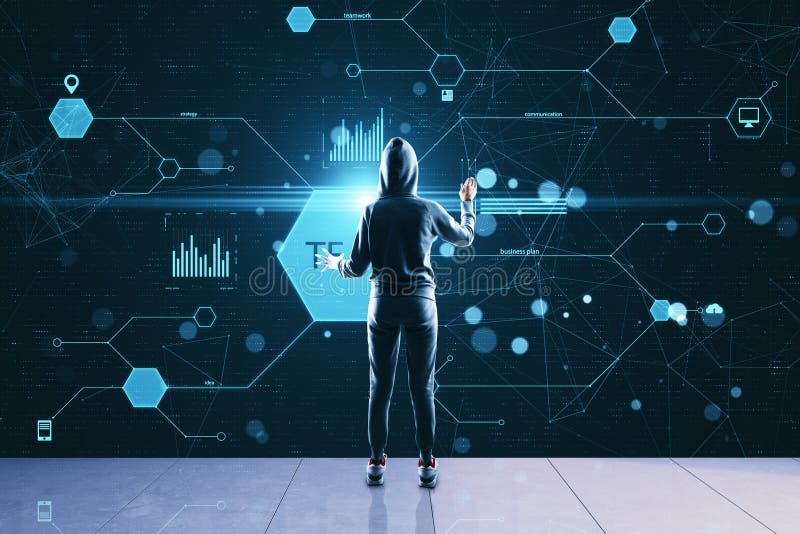 Hacker Using Glowing Business Data Stock Image - Image of hack, attack ...