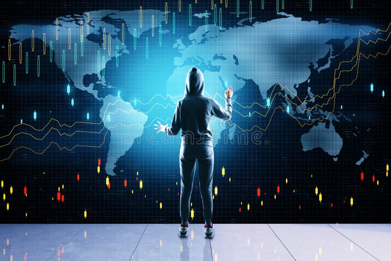 Hacker Using Glowing Global Business Plan Stock Image - Image of ...