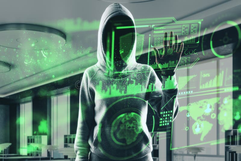 Hacker Using Green Digital Screen with Security Project Stock Photo ...