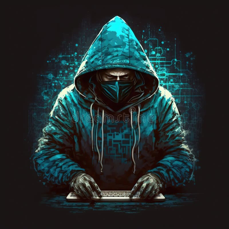 Hacker Using Internet To Hack Abstract Computer Server. Hooded Attacker in Laptop Steals ...